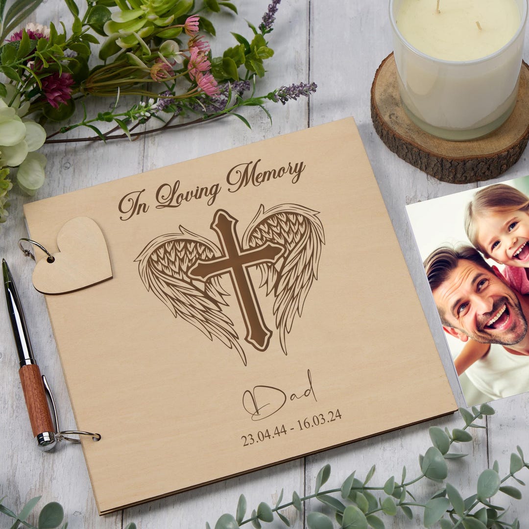 Personalised Wooden Engraved Memorial Funeral Remembrance Guest Book in ...