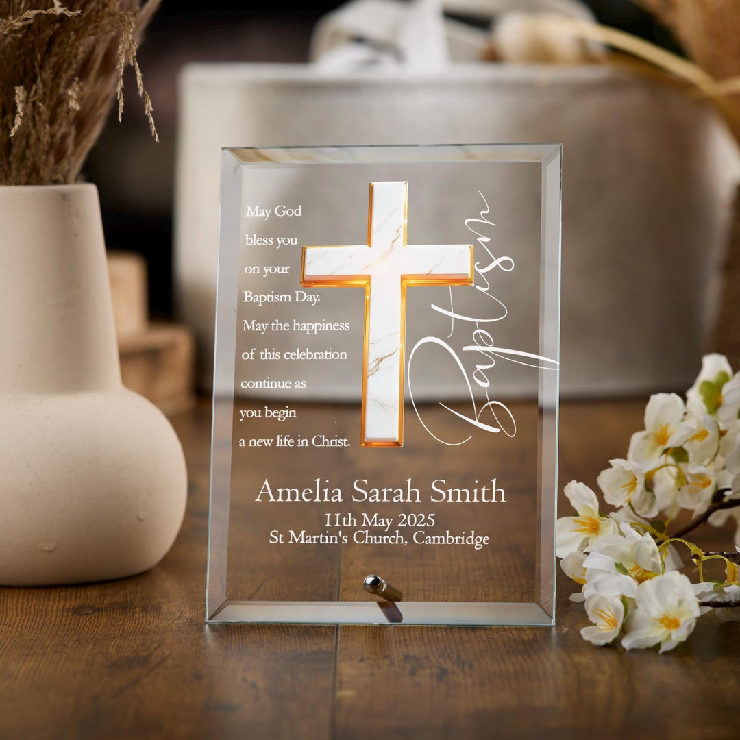 Personalised Baptism Keepsake Plaque Gift With Marble Cross - Etsy