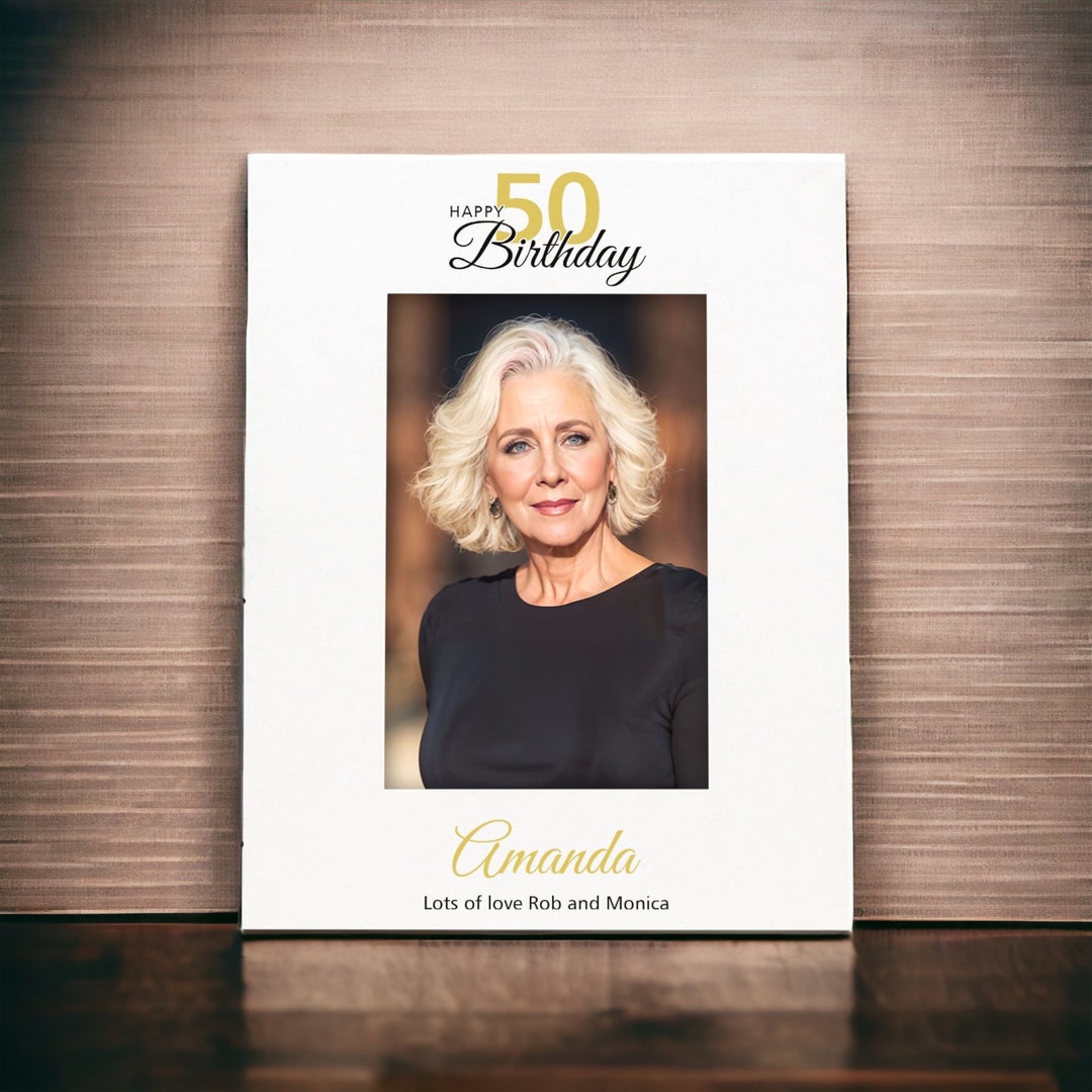 Personalised 50th Birthday Photo Frame Portrait With Name and Sentiment ...
