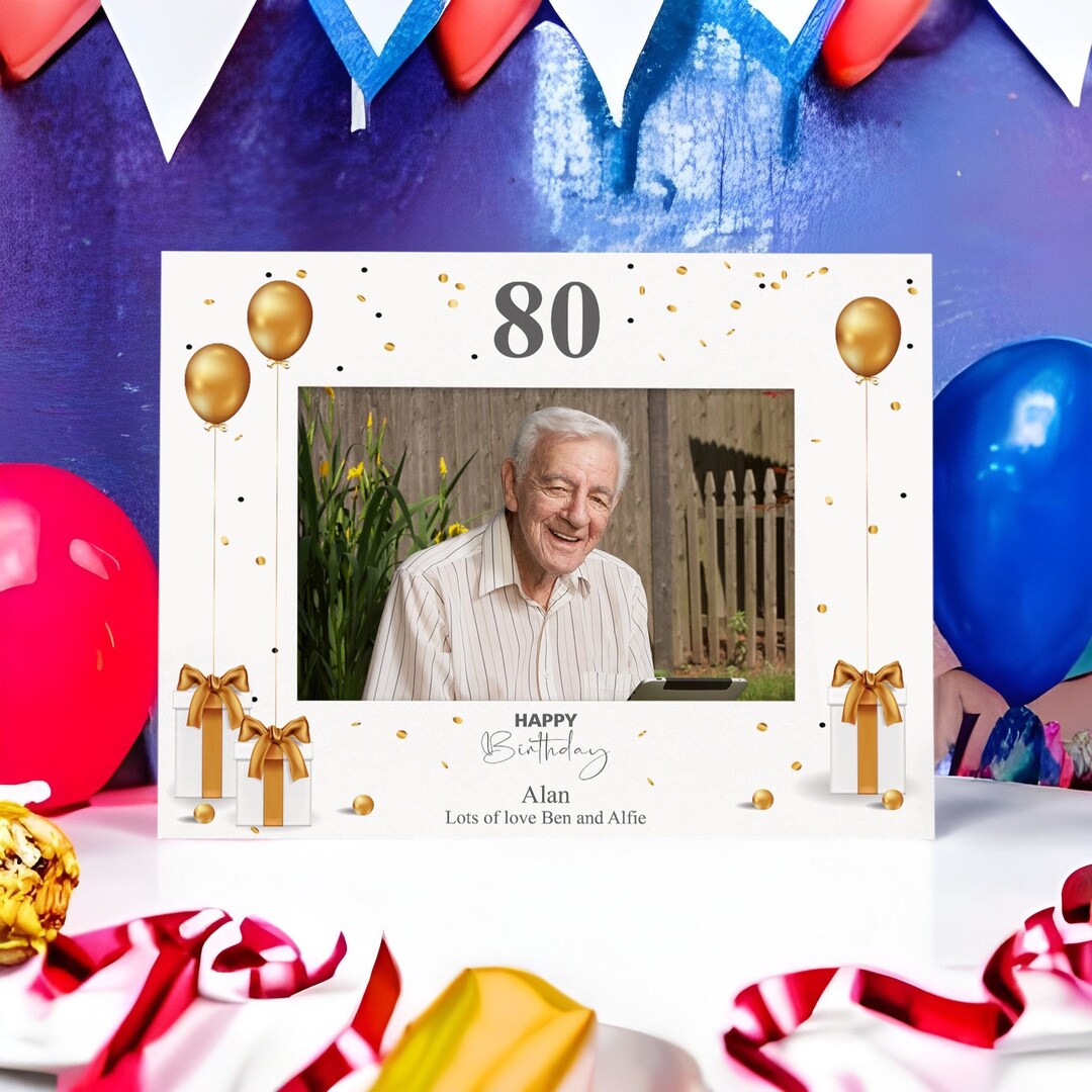 Personalised 80th Birthday Photo Frame With Gold Balloons - Etsy
