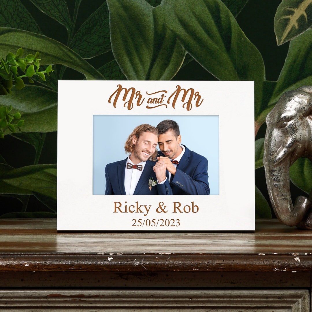 Personalised Mr and Mr Wedding Photo Frame Gift White Wood Finish - Etsy