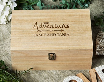 Engraved Heart Couple Keepsake Box, Personalised Wooden Wedding Memory ...