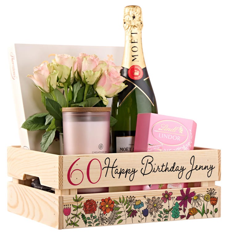 Personalised 60th Birthday Flower Crate Box Gift for Her - Etsy UK