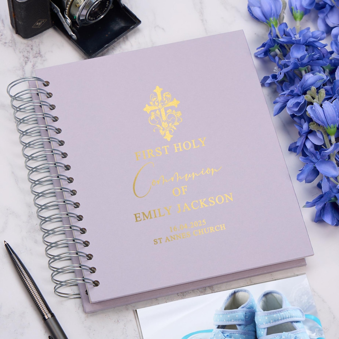 Personalised Holy Communion Photo Album With Multiple Colours and Cross ...