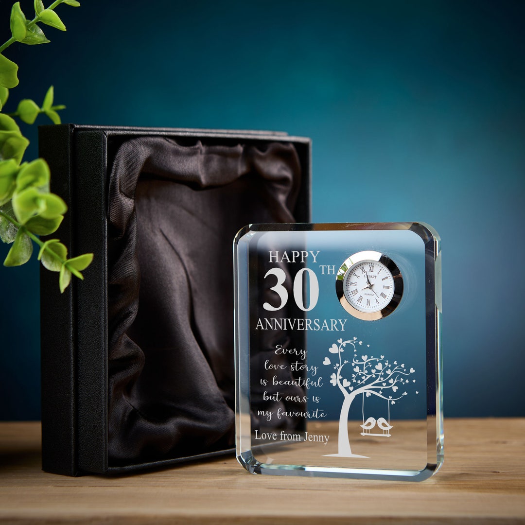 Personalised Crystal Glass Clock Gift for 30th Wedding Anniversary ...