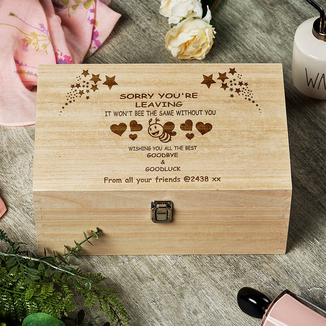 Wooden Personalised Sorry You're Leaving Goodbye Retirement Gift Box - Etsy