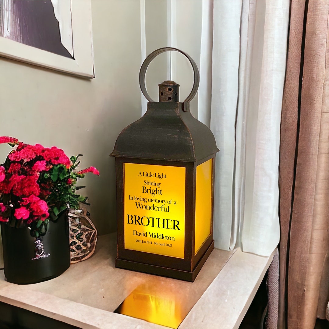 Personalised Brother in Loving Memory Graveside Lantern Gift With Flame ...
