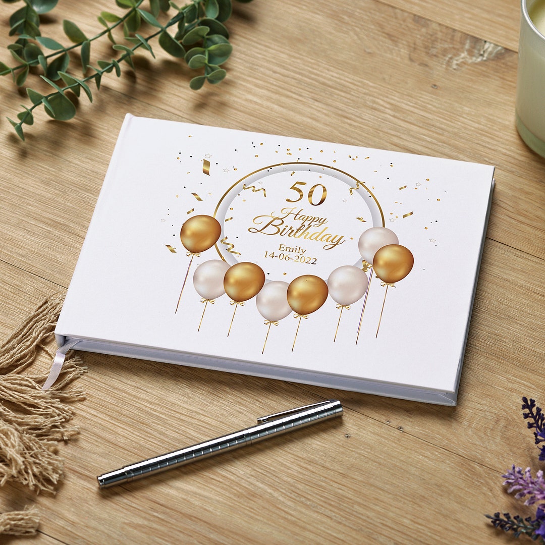 Personalised 50th Birthday Guest Book With Gold Balloons - Etsy