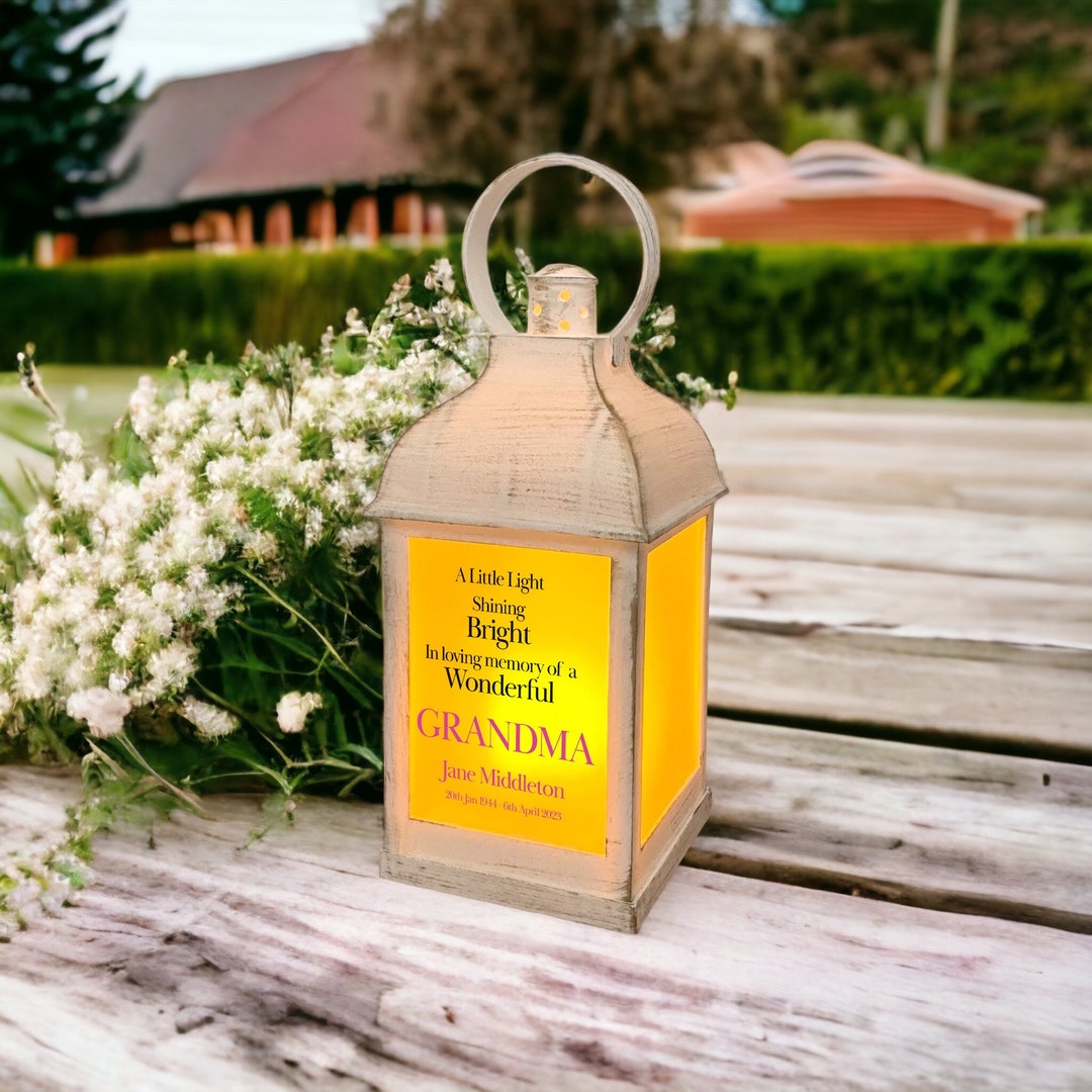 Personalised Grandma in Loving Memory Graveside Lantern Gift With Flame ...