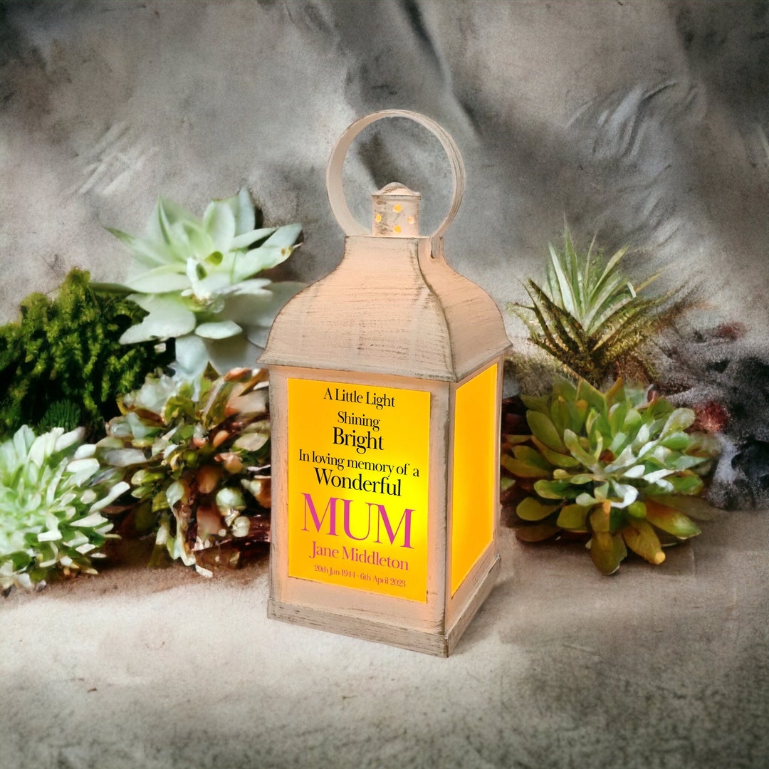 Personalised Mum in Loving Memory Graveside Lantern Gift With Flame ...