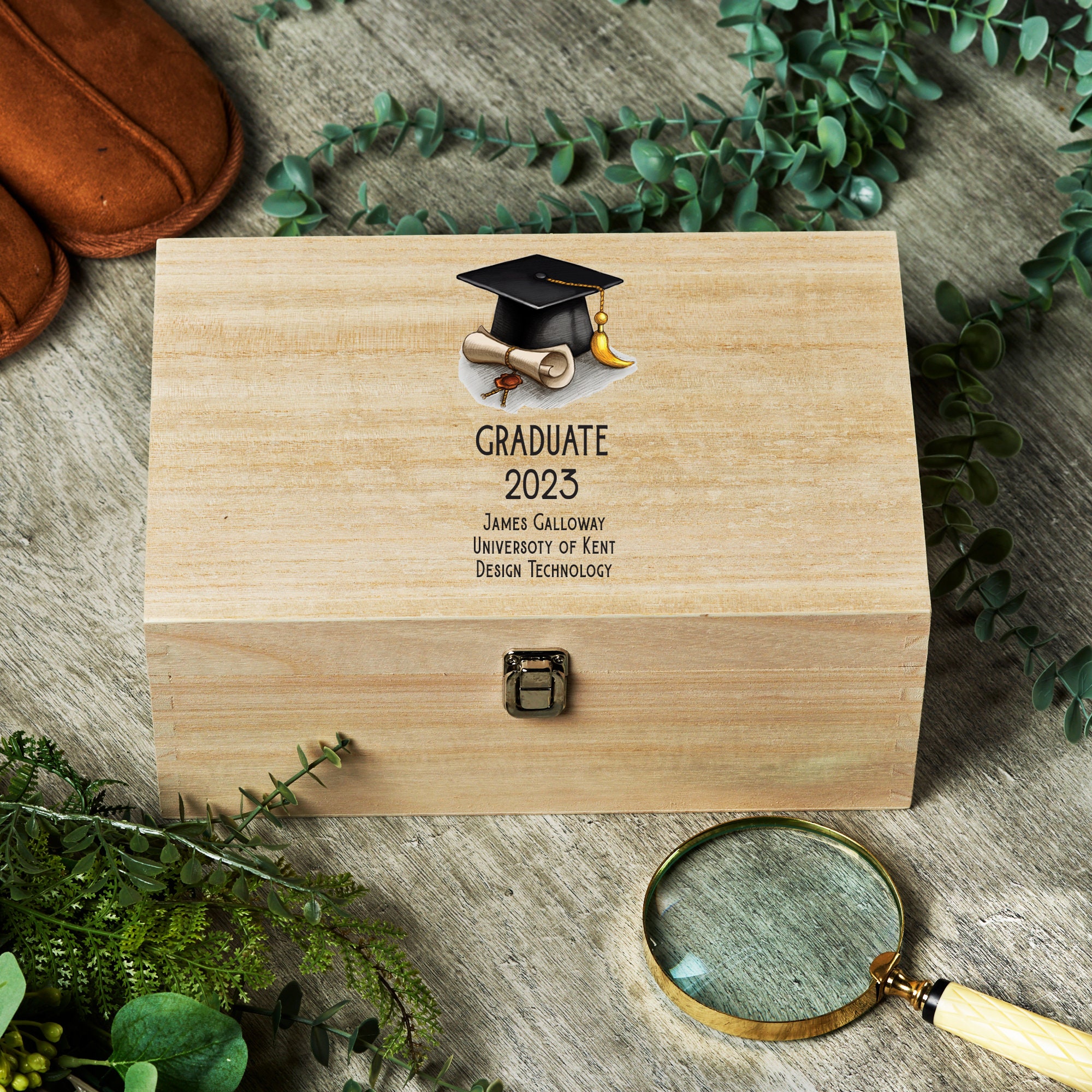 Personalised Large Graduation Wooden Memories Keepsake Box With Hat and ...
