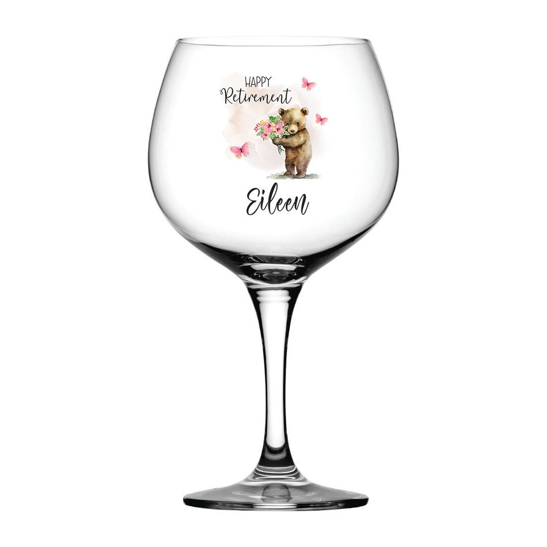 Personalised Retirement Cocktail Gin Glass Gift for Her With Bear - Etsy
