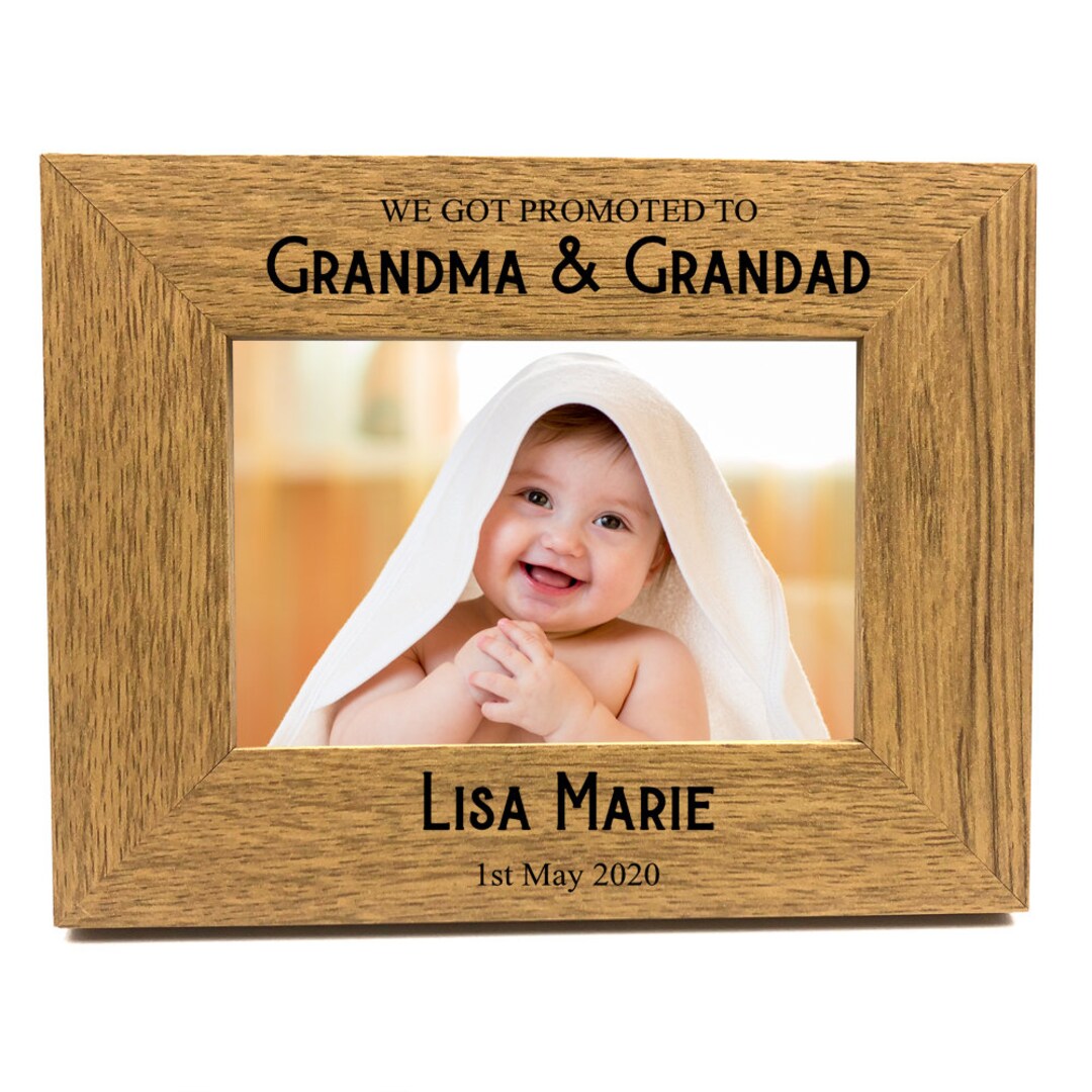 Personalised New Grandparents Photo Picture Frame Gift Oak Wood Finish ...