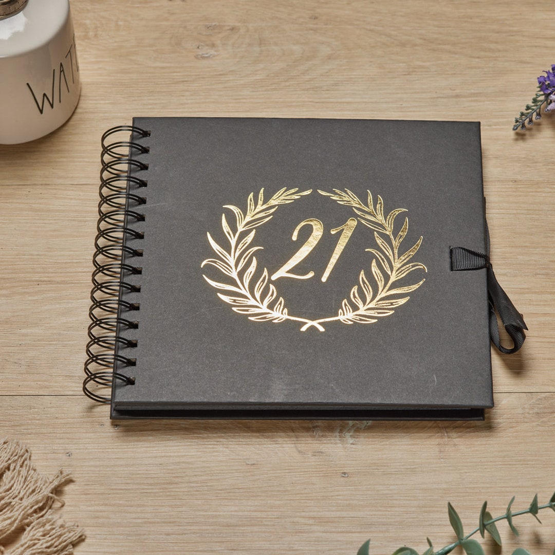 21st Birthday Black Scrapbook Photo Album With Gold Script Laurel ...