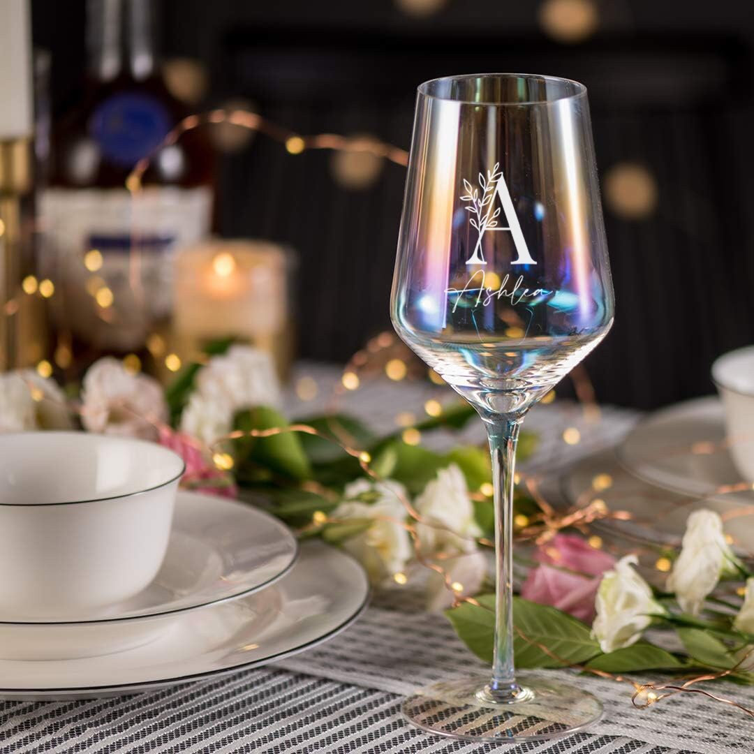 Personalised Floral Alphabet and Name Rainbow Colourful Iridescent Wine ...