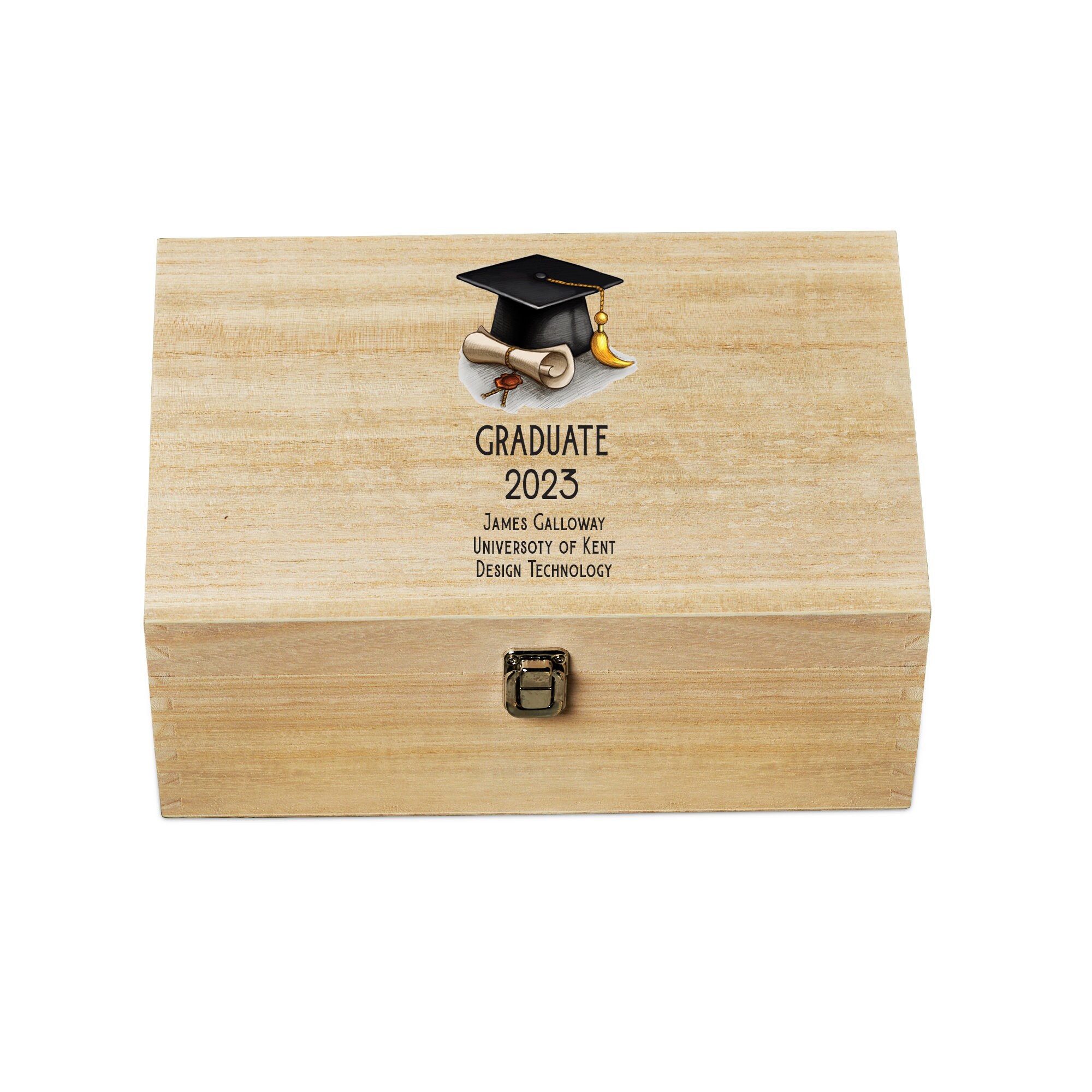 Personalised Large Graduation Wooden Memories Keepsake Box With Hat and ...