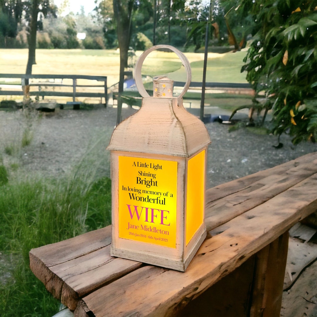 Personalised Wife in Loving Memory Graveside Lantern Gift With Flame ...