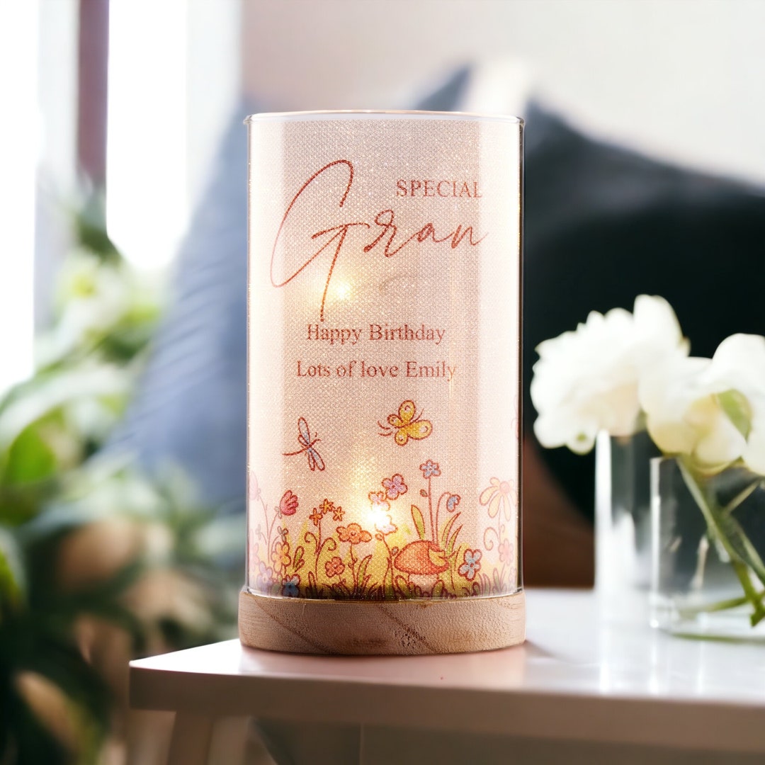 Personalised Gran Gift Floral Lamp With Wood Base LED Night Light - Etsy