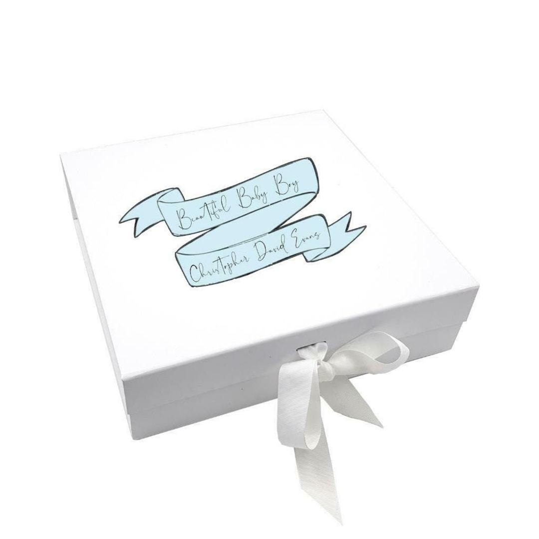 Large Personalised Baby Boy Blue Ribbon Keepsake Box Design - Etsy