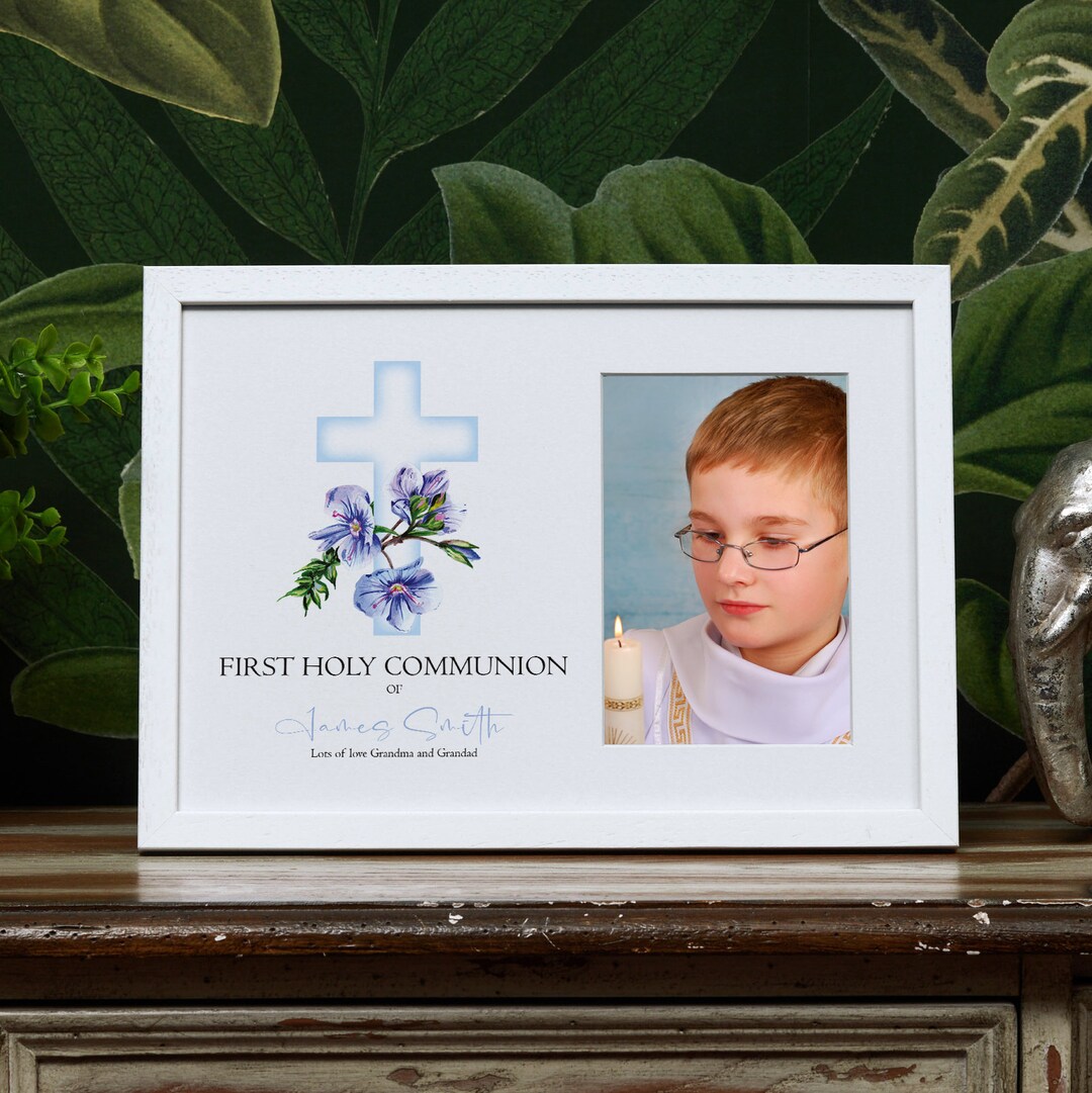 Personalised Holy Communion White Photo Frame With Blue Cross 6"x4" - Etsy