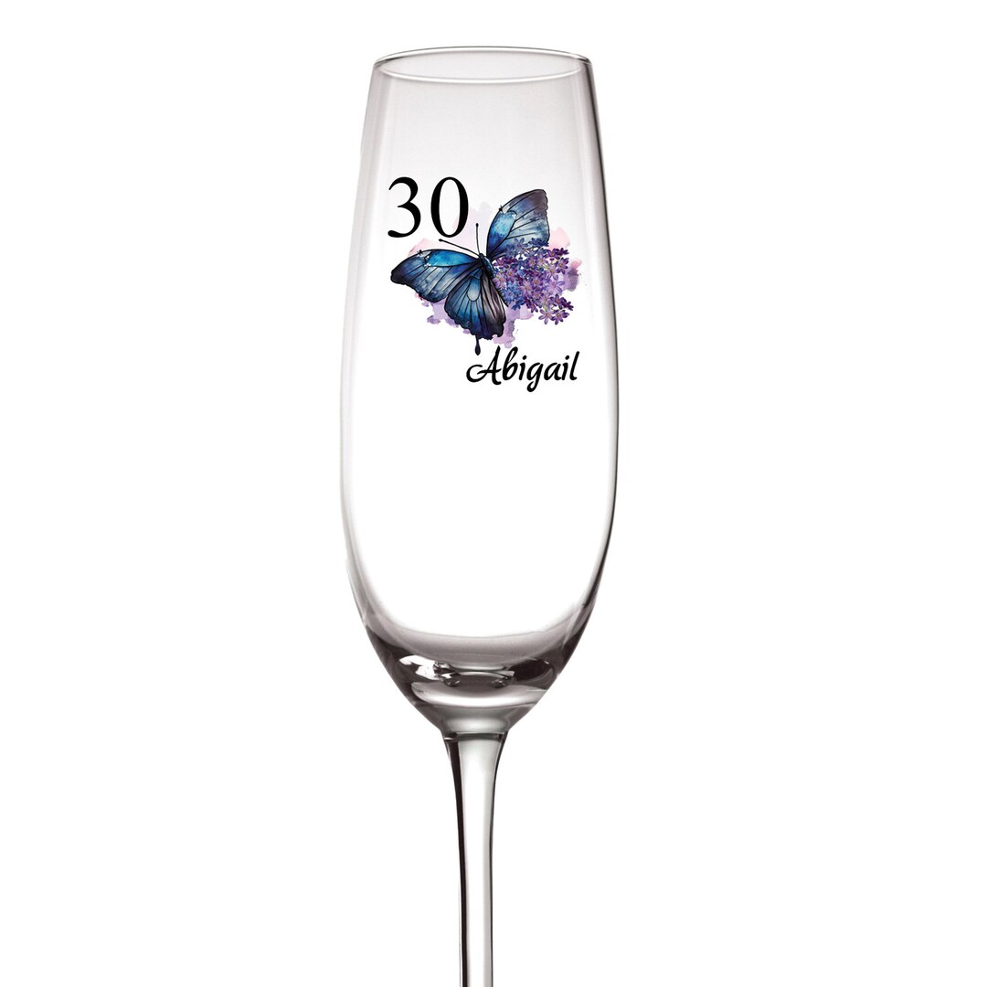 Personalised 30th Birthday Butterfly Champagne Prosecco Glass Gift for ...