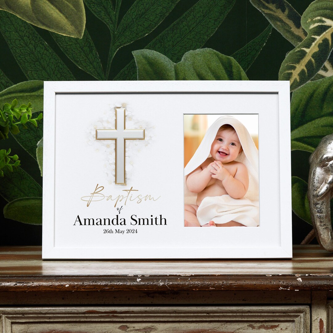 Personalised Baptism Photo Frame With Silver Cross - Etsy