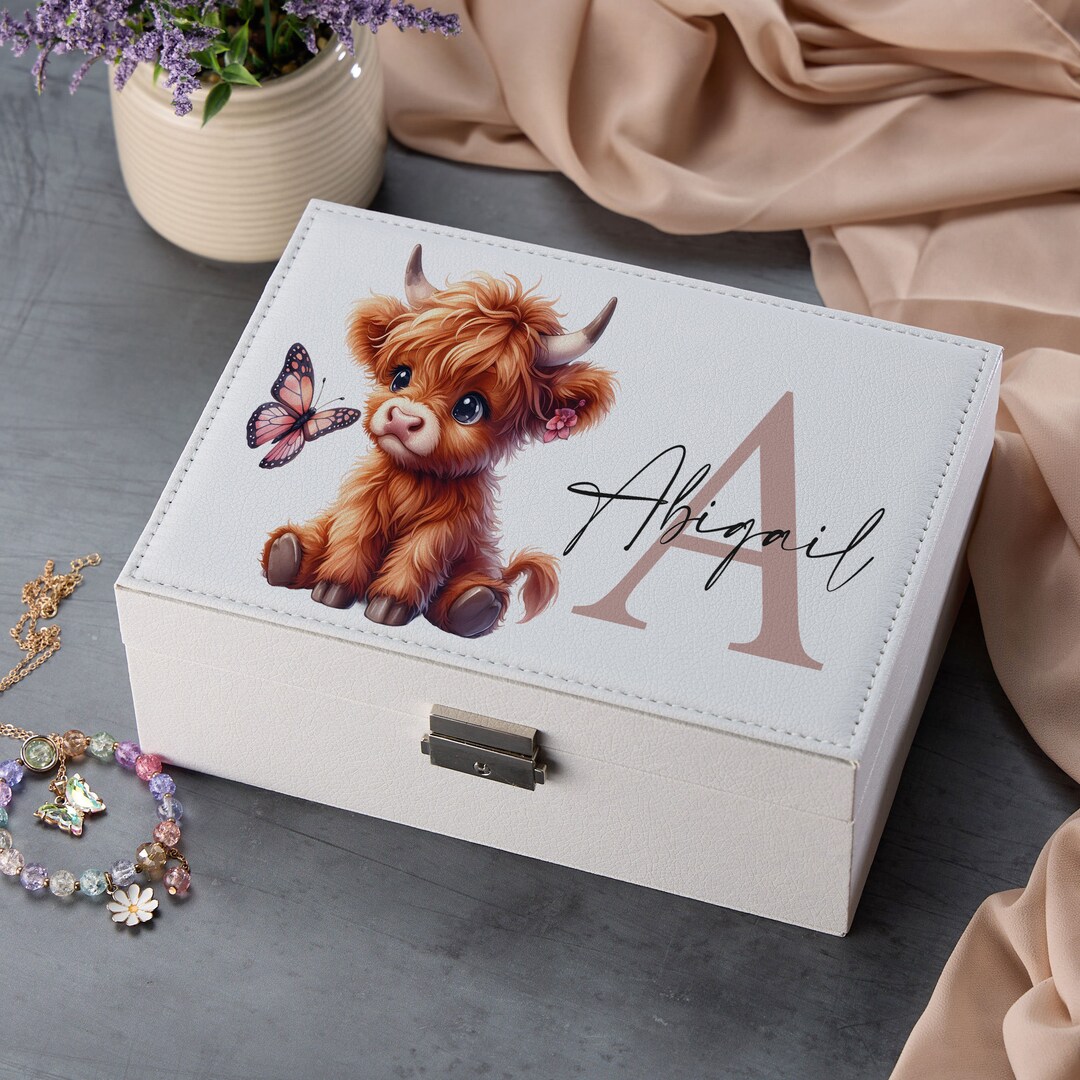 Personalised Cute Highland Cow Large Jewellery Box Gift - Etsy