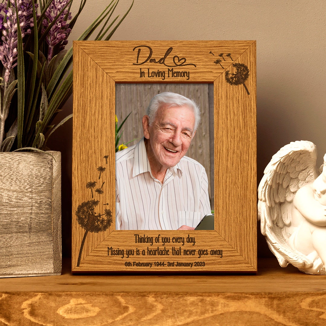 Dad Remembrance Photo Frame Personalised Portrait With Dandelions - Etsy