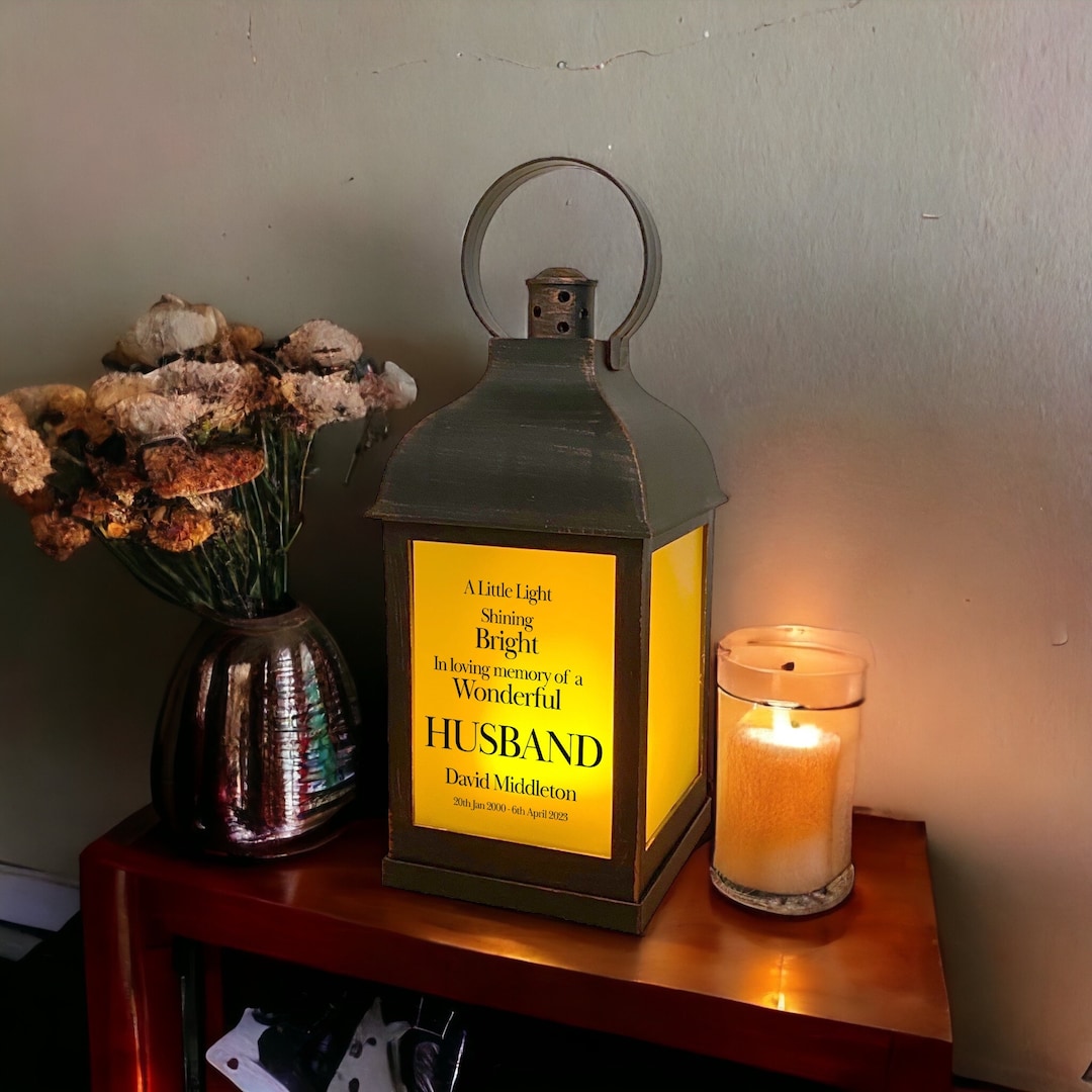 Personalised Husband in Loving Memory Graveside Lantern Gift With Flame ...