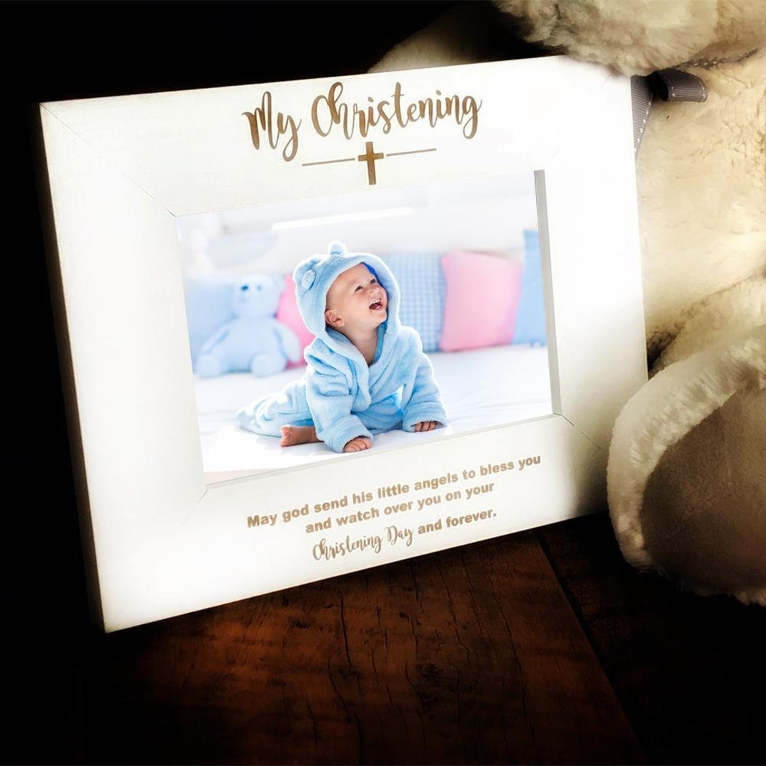 White Wooden Christening Photo Frame Gift - Etsy