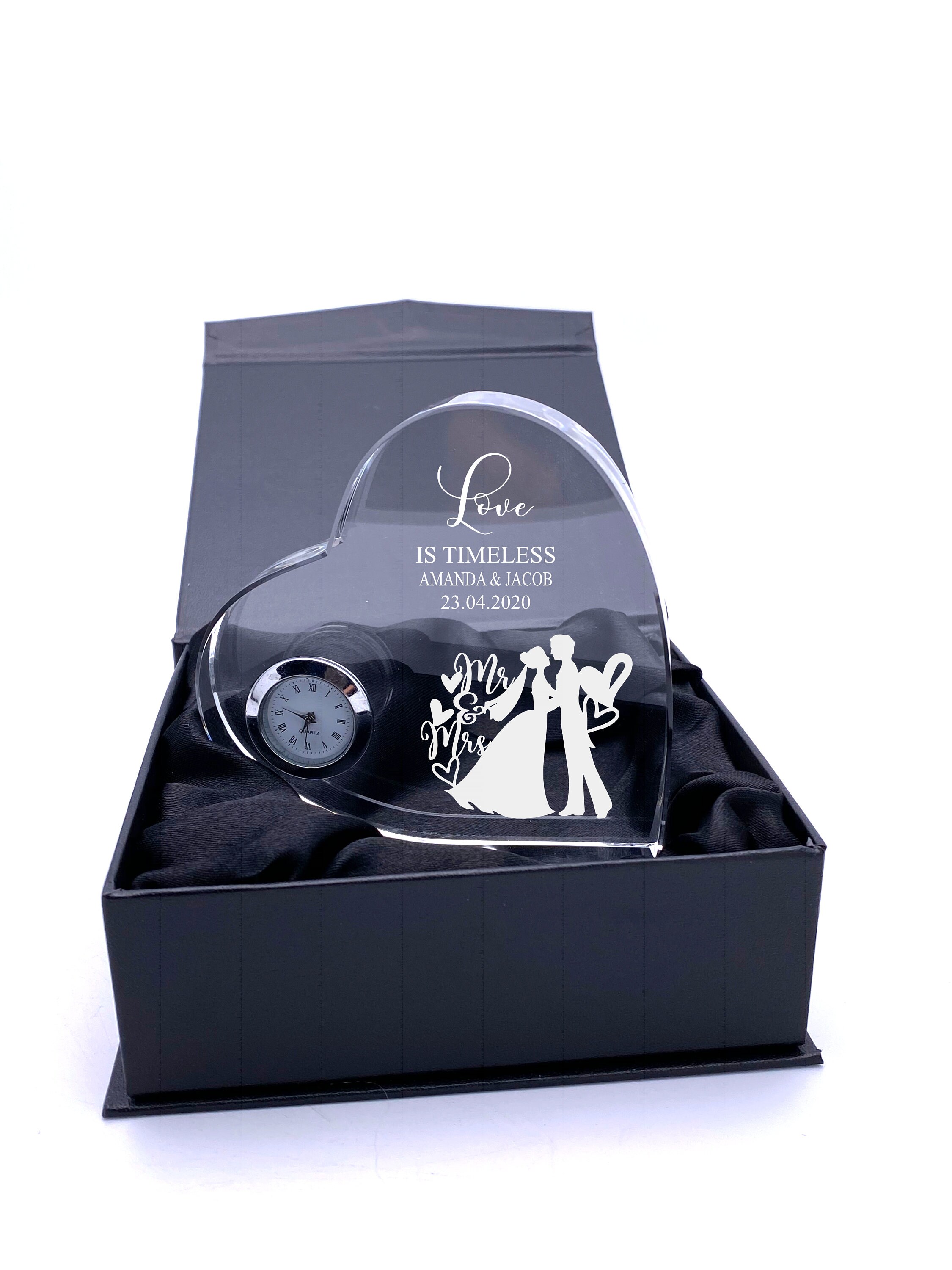 Engraved Heart Crystal Glass Clock Wedding Gift or Wedding - Etsy