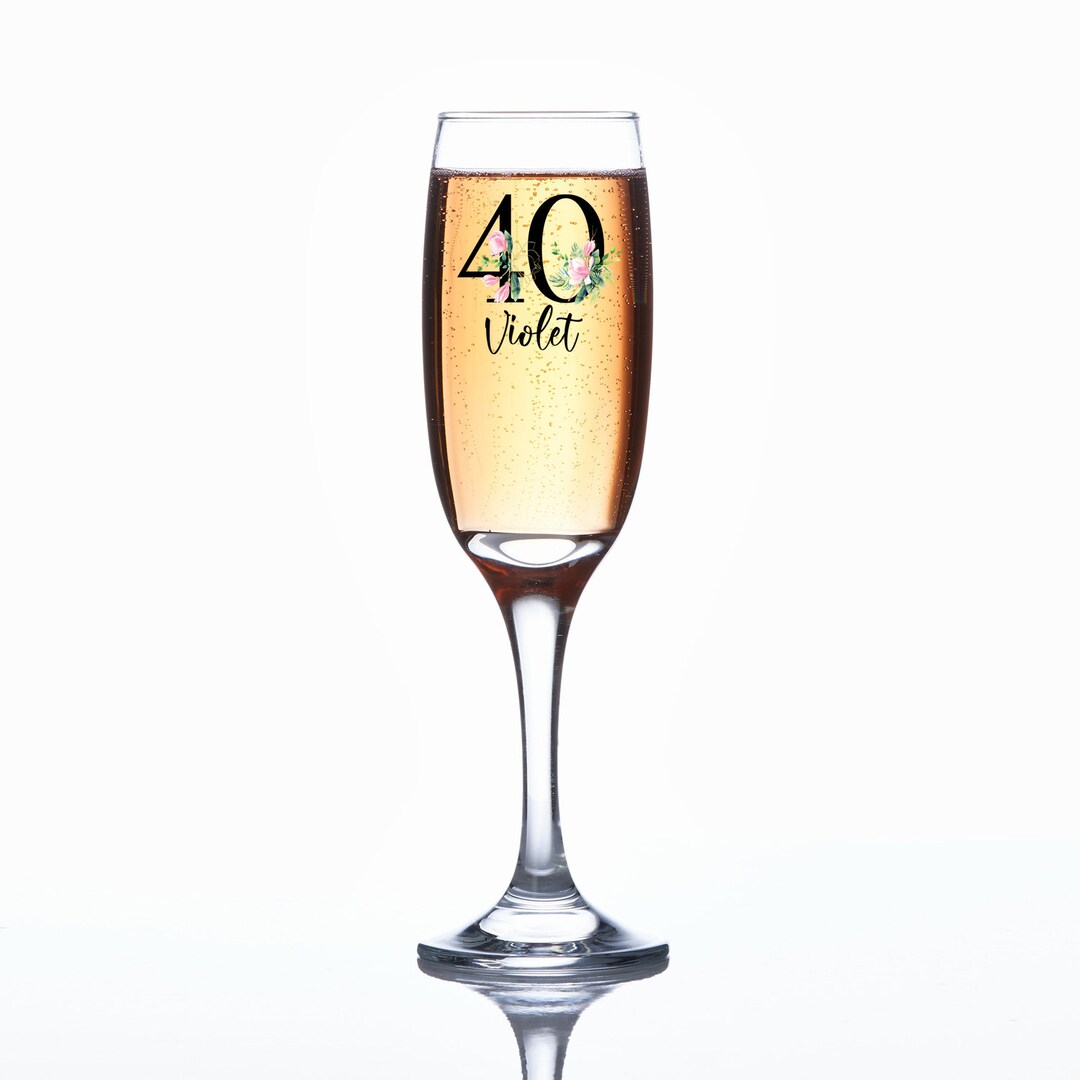 Personalised 40th Birthday Floral Champagne Prosecco Glass Gift for Her ...