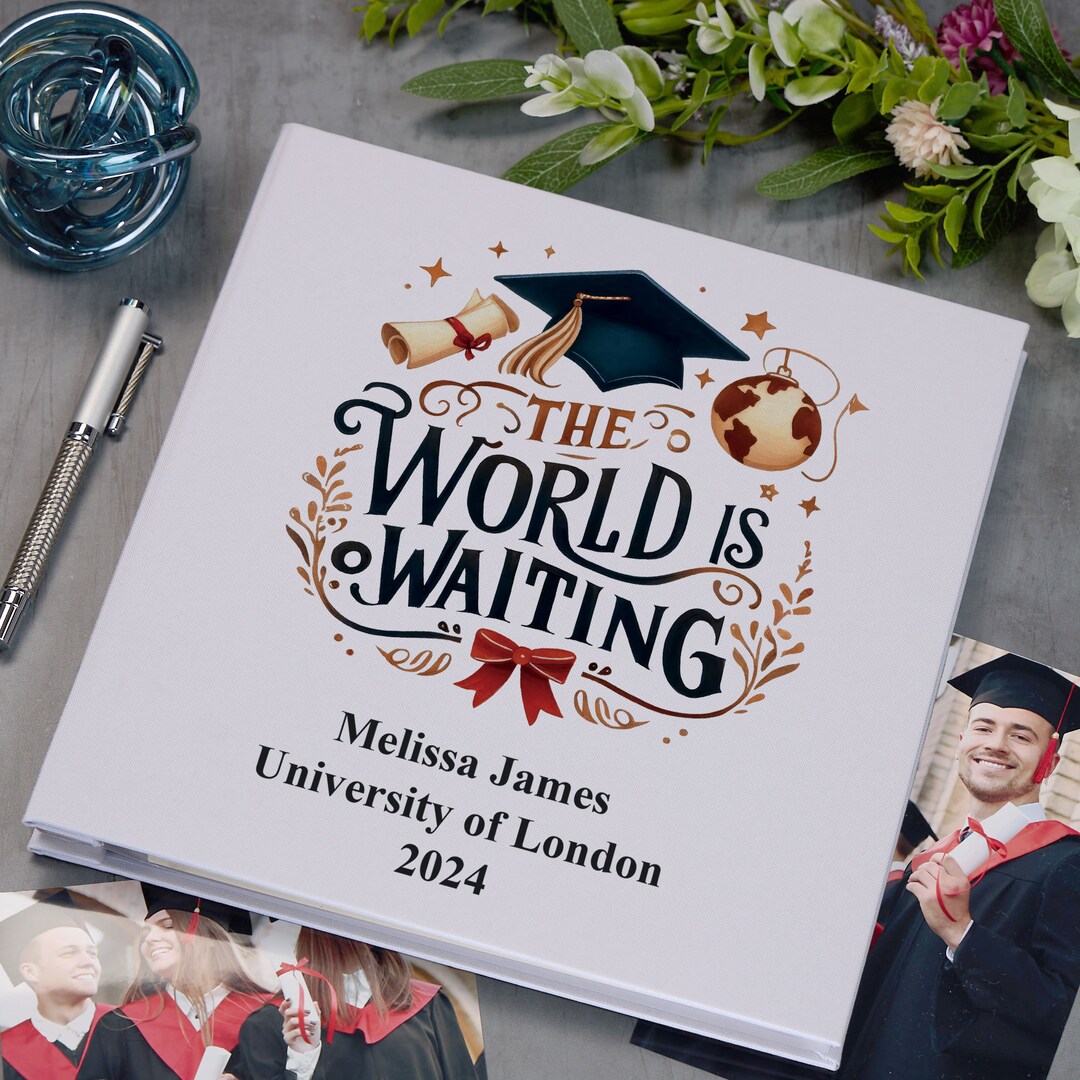 Personalised Graduation Photo Album With Linen Cover World Awaits ...
