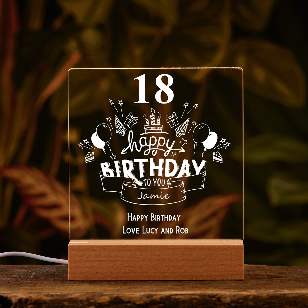 Personalised 18th Birthday LED Night Lamp Keepsake Gift Balloon Design ...