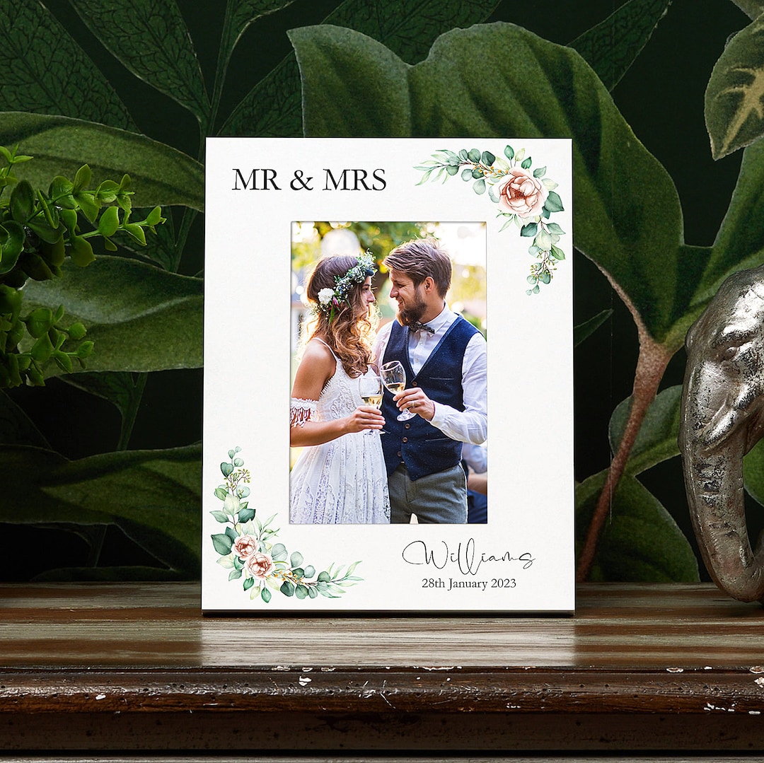 Personalised White Wedding Photo Picture Frame With Peony Flower Design ...