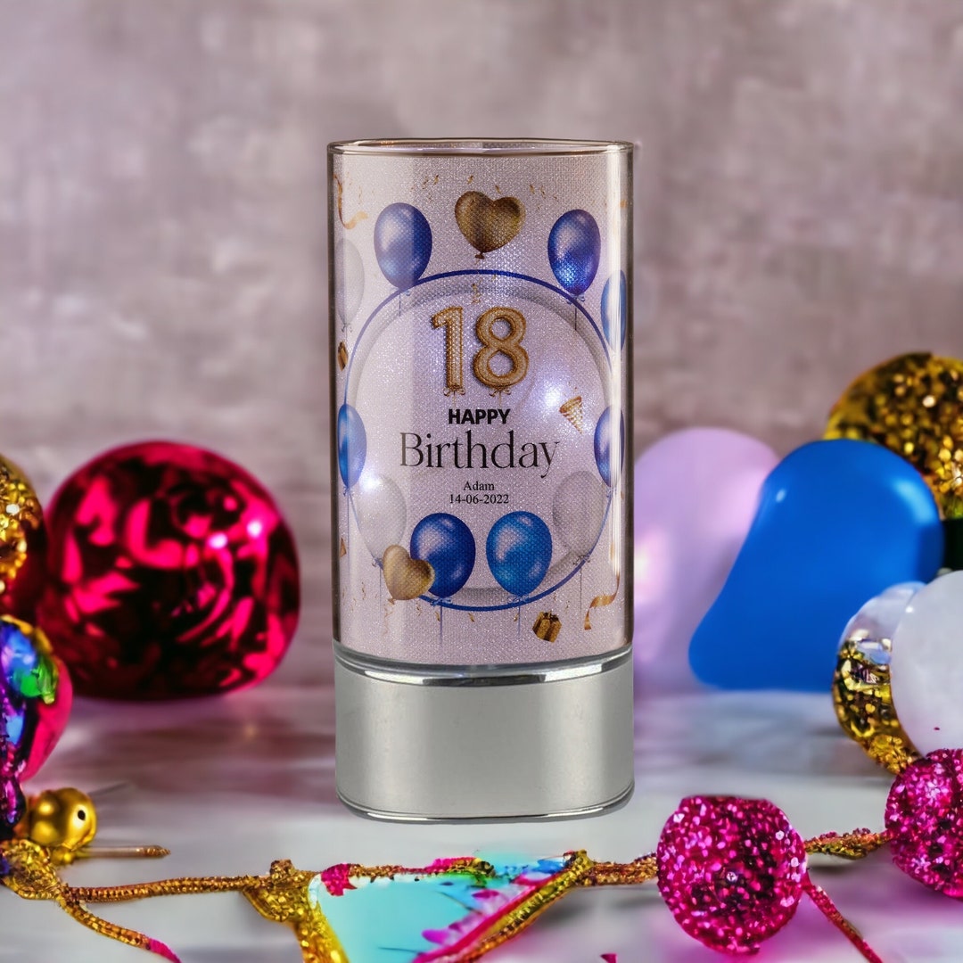 Personalised 18th Birthday LED Lamp Decoration With Blue Balloons Gift ...