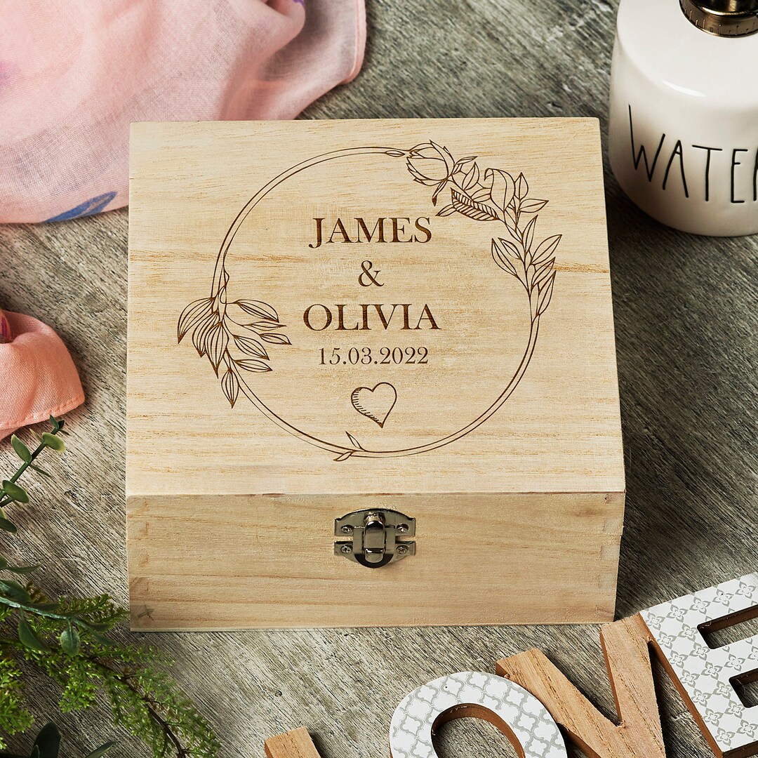 Personalised Wooden Keepsake Box Wedding Memory or Anniversary Engraved ...
