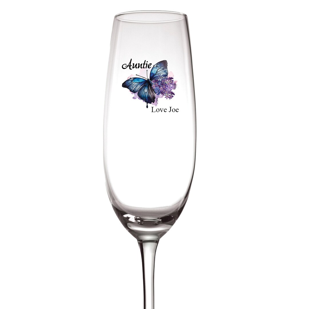 Personalised Auntie Butterfly Champagne Prosecco Glass Gift Birthday ...