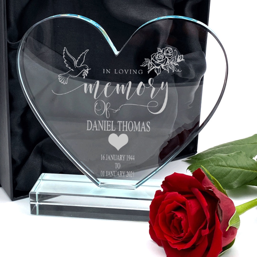 Large Jade Glass Personalised Heart in Loving Memory Remembrance Gift ...