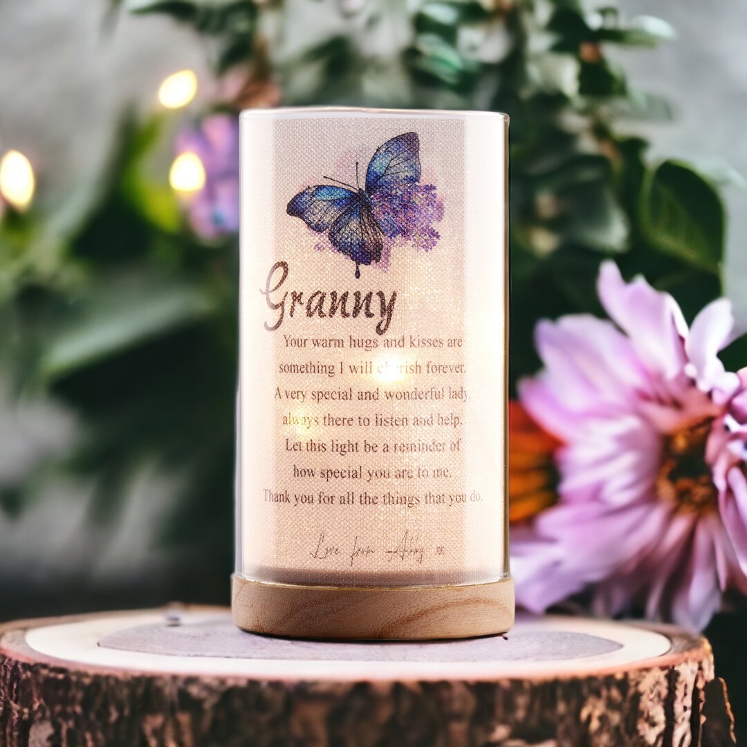 Personalised Granny Gift Beautiful Night Lamp With Wood Base and ...