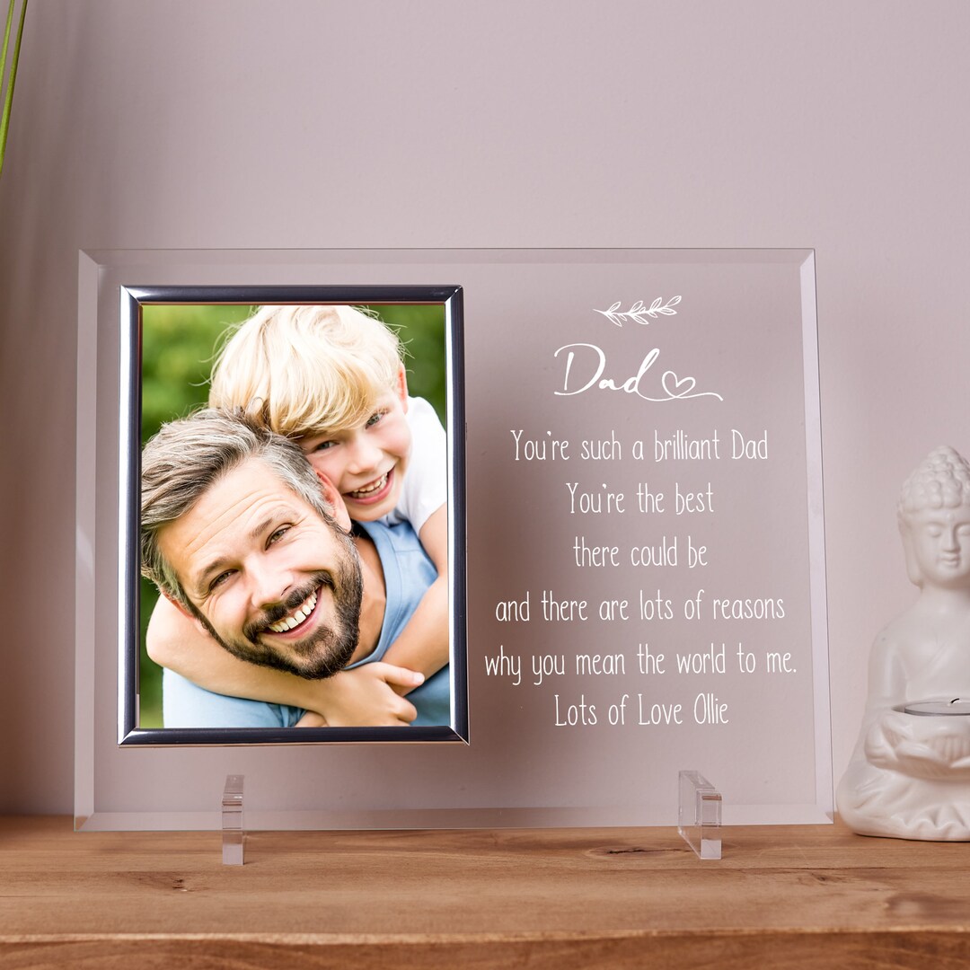 Personalised Dad Engraved Glass Photo Frame in Lined Gift Box - Etsy