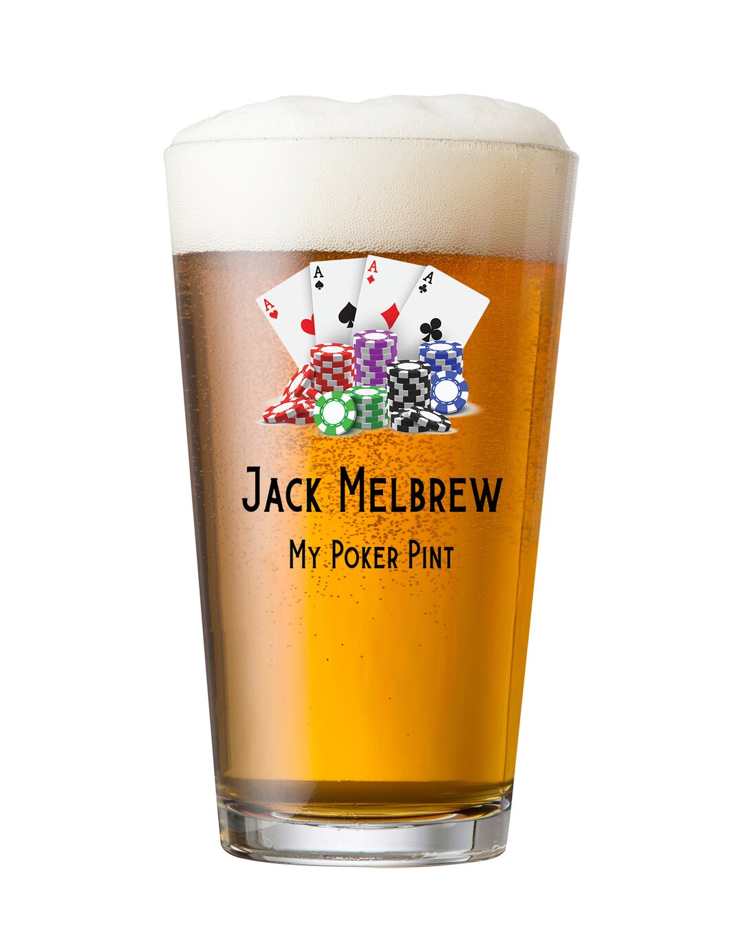 Personalised Poker Cards Themed Beer Glass Gift for Birthday or Events ...