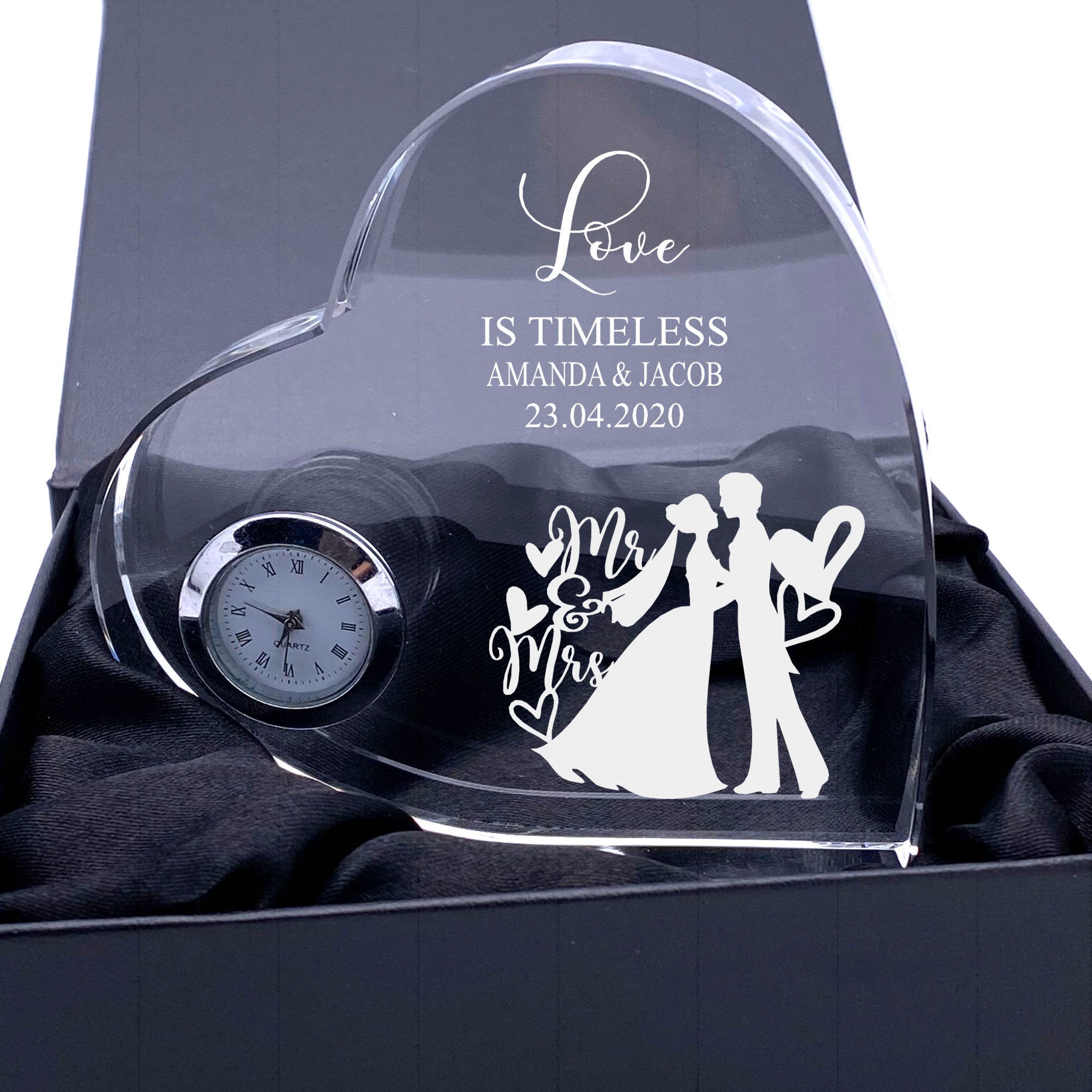 Engraved Heart Crystal Glass Clock Wedding Gift or Wedding - Etsy UK