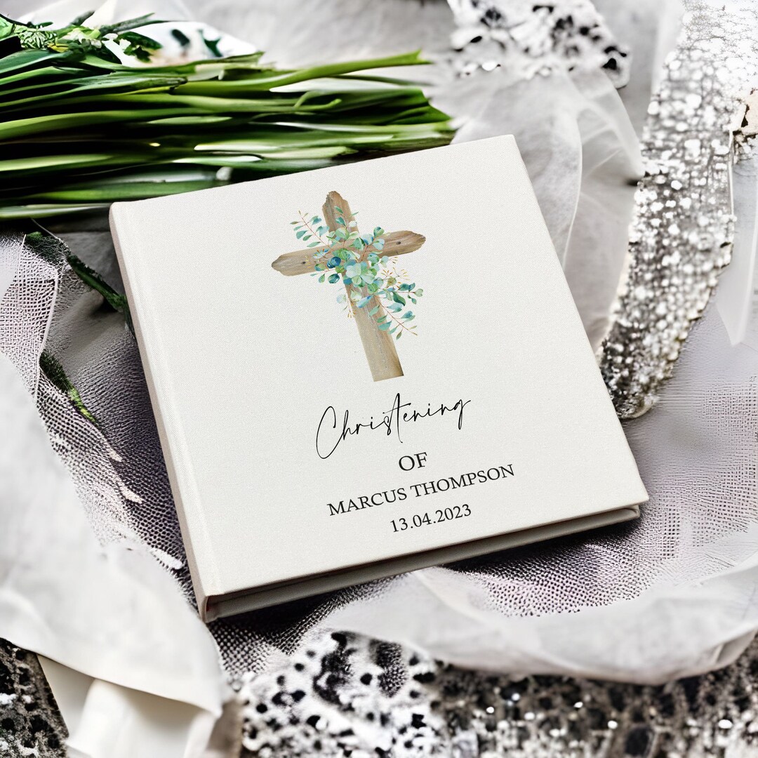 Large Traditional Book Bound Personalised Christening Photo Album ...