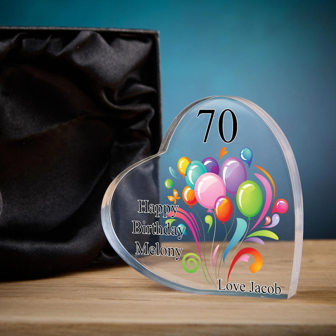 Personalised 70th Birthday Balloon Heart Block in Gift Box - Etsy