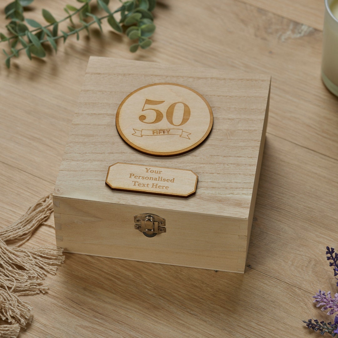 Personalised 50th Birthday Wooden Keepsake Box Gift - Etsy