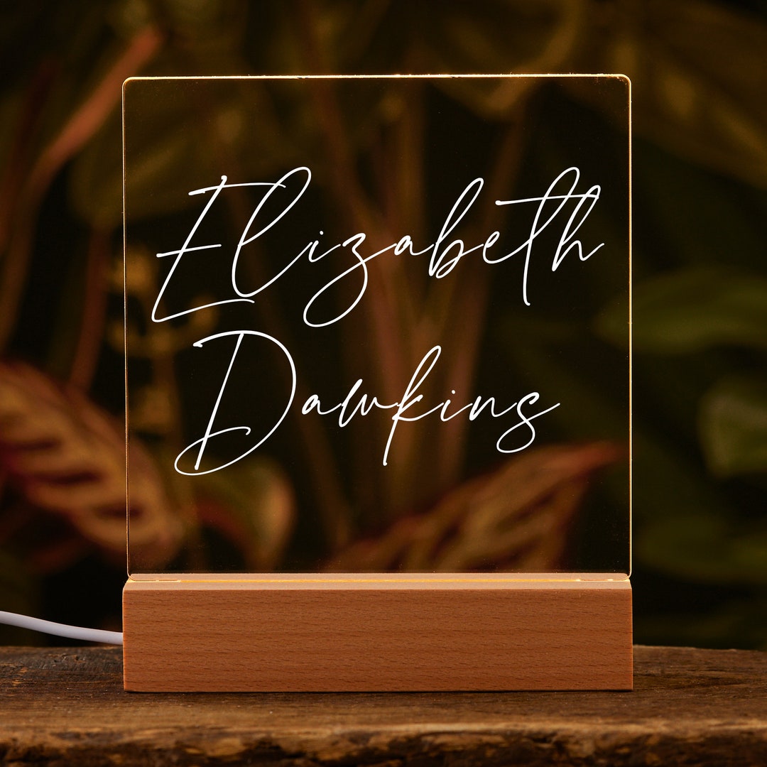 Personalised LED Name Sign. Custom Engraved Light up Name Plaque. Night ...