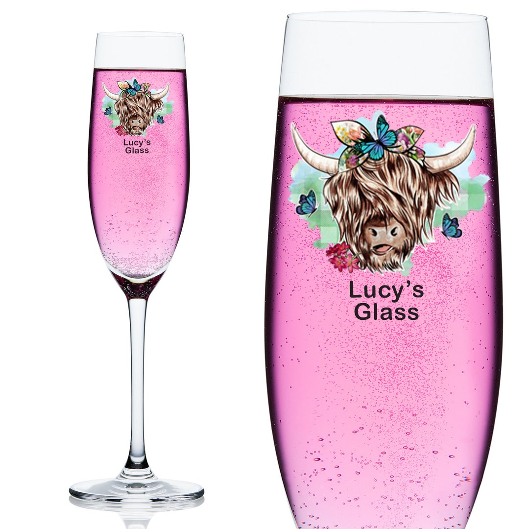 Personalised Highland Cow Butterfly Champagne Prosecco Glass Gift - Etsy