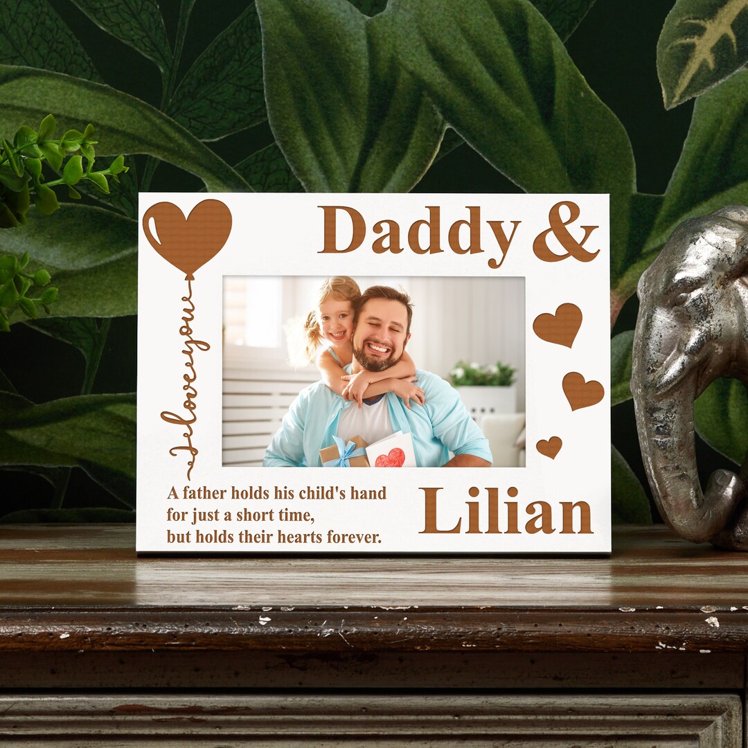 Personalised Daddy and Daughter or Son Heart White Wooden Photo Frame ...