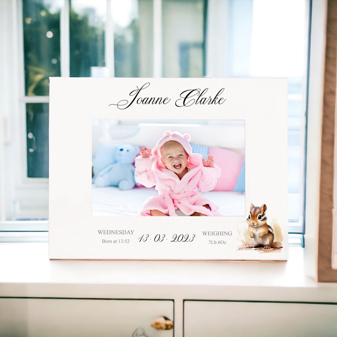 Personalised Baby Boy or Girl Photo Frame Gift With Woodland Squirrel ...